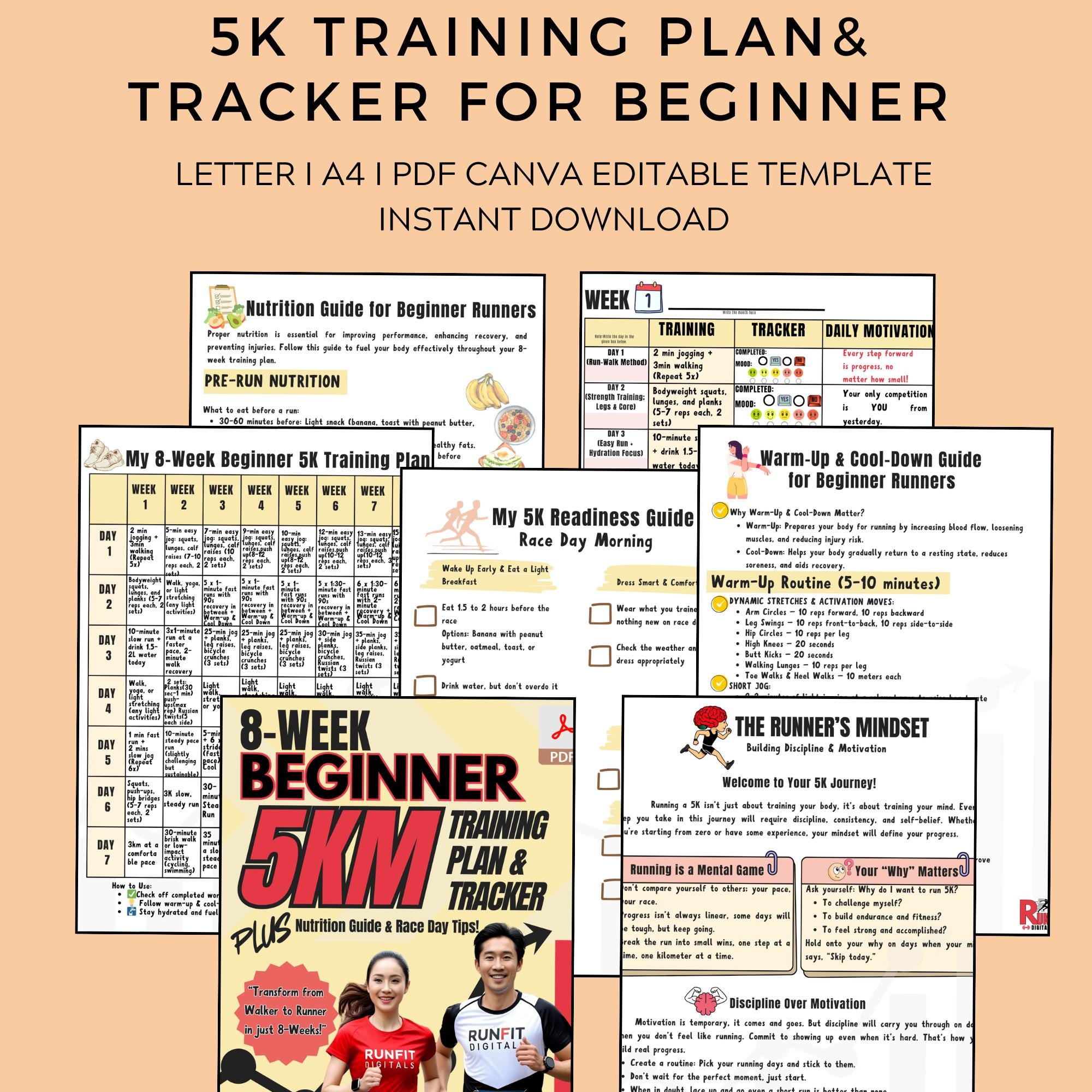 Beginner's 5K Training Plan and Tracker Printable Fitness Tracker ...