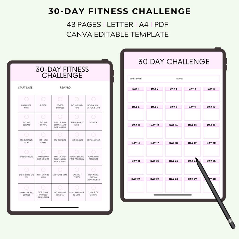 Editable Fitness Planner PDF, Printable Workout & Meal Planner, Fitness ...