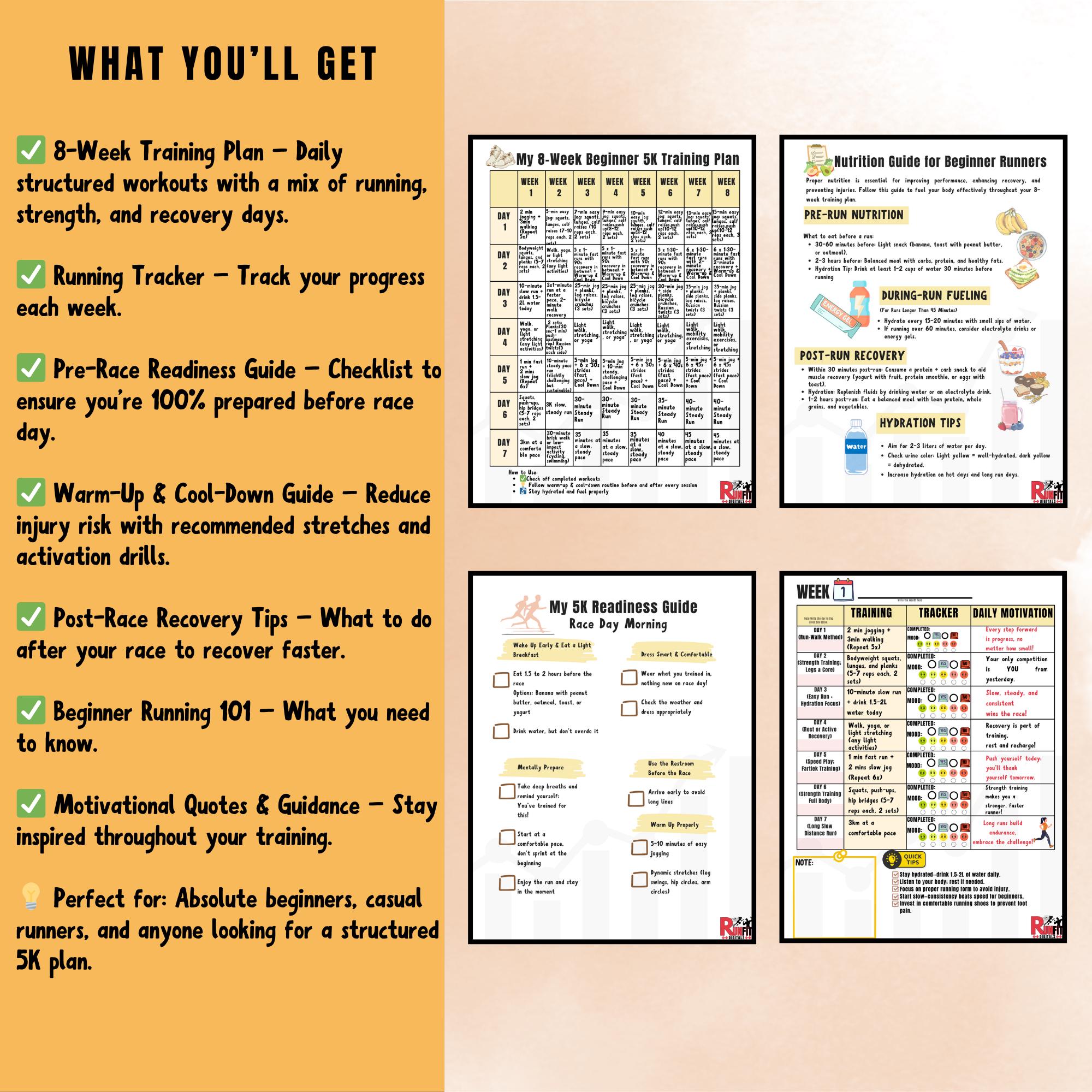 Beginner's 5K Training Plan and Tracker Printable Fitness Tracker ...