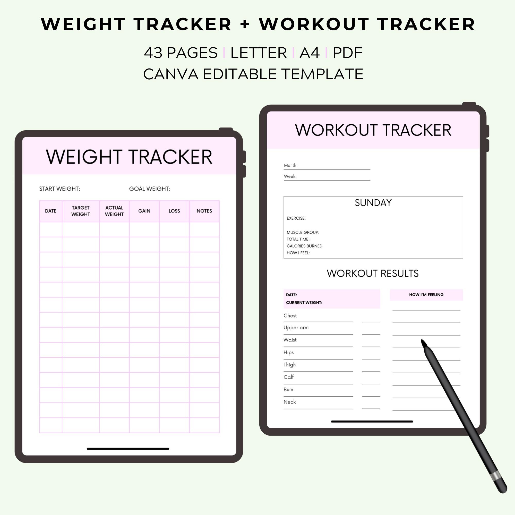 Editable Fitness Planner PDF, Printable Workout & Meal Planner, Fitness ...