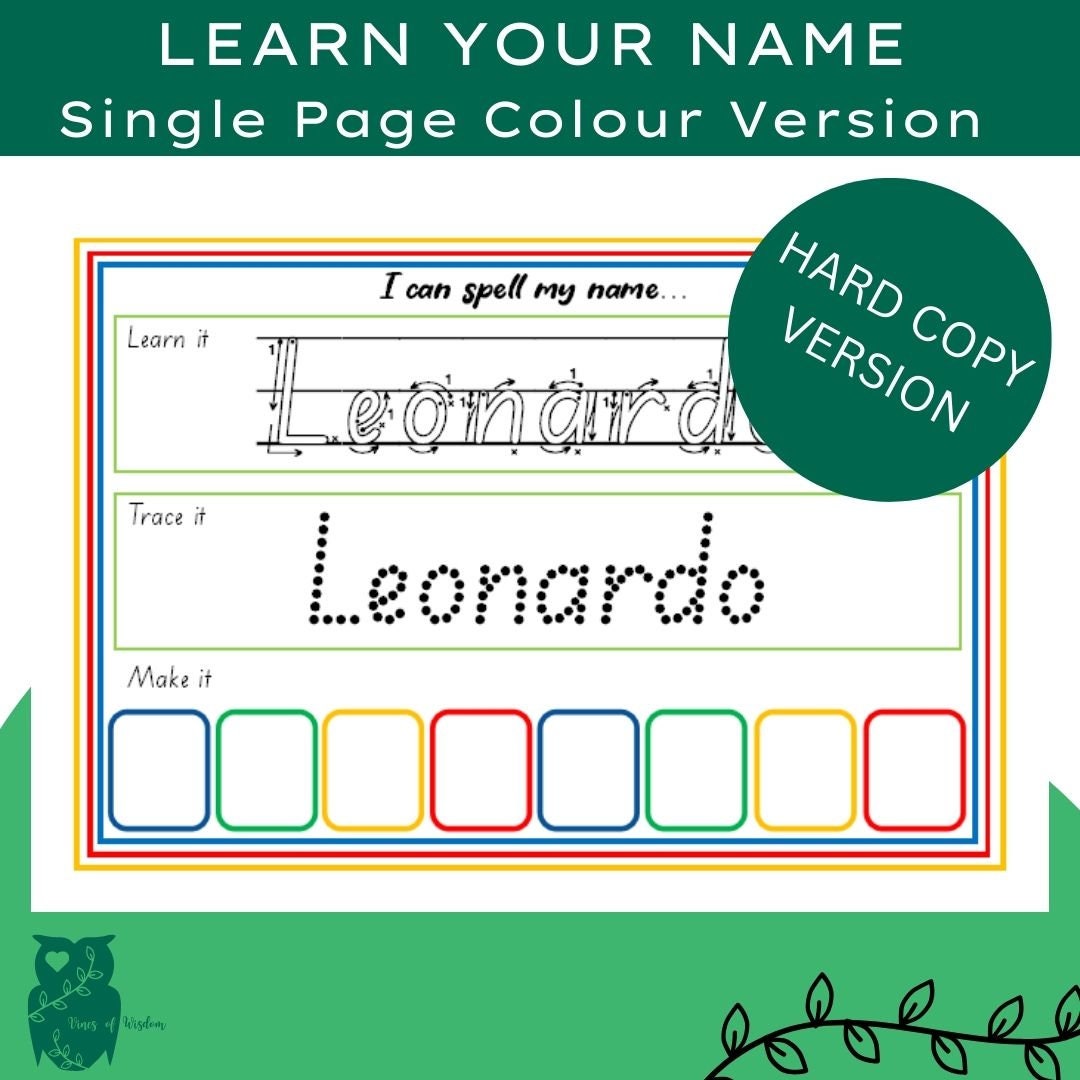Learn Your Name Single Page hardcopy, Name Practice Page, Toddler ...