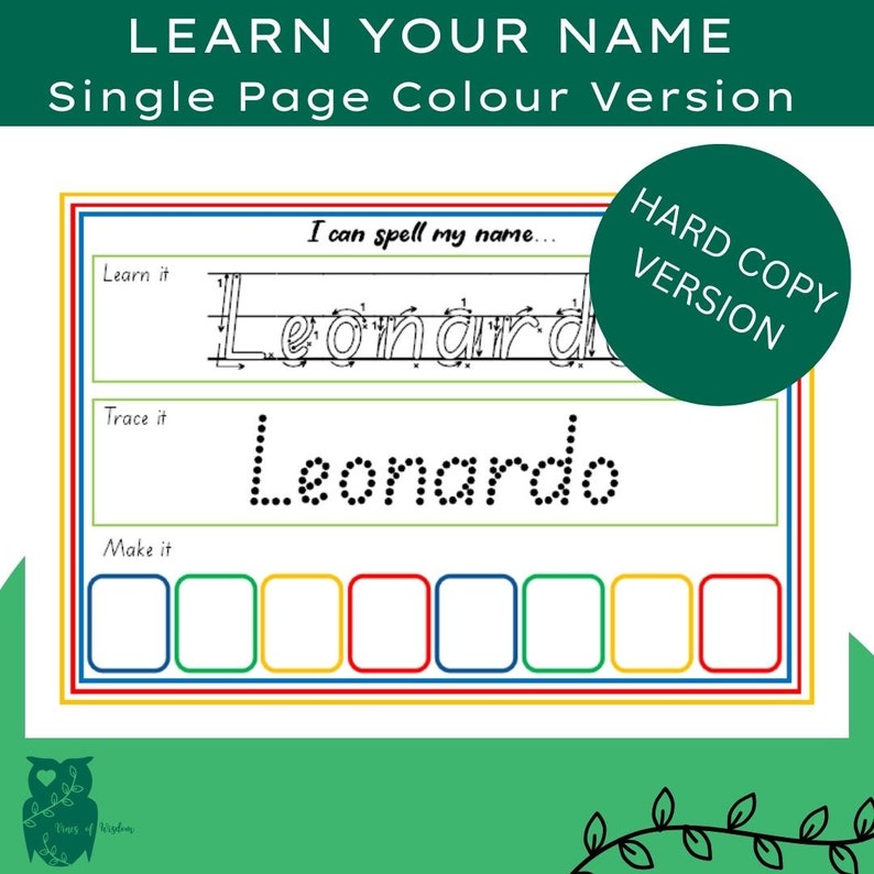 Personalized Name Tracing Practice Page (hardcopy) - Etsy