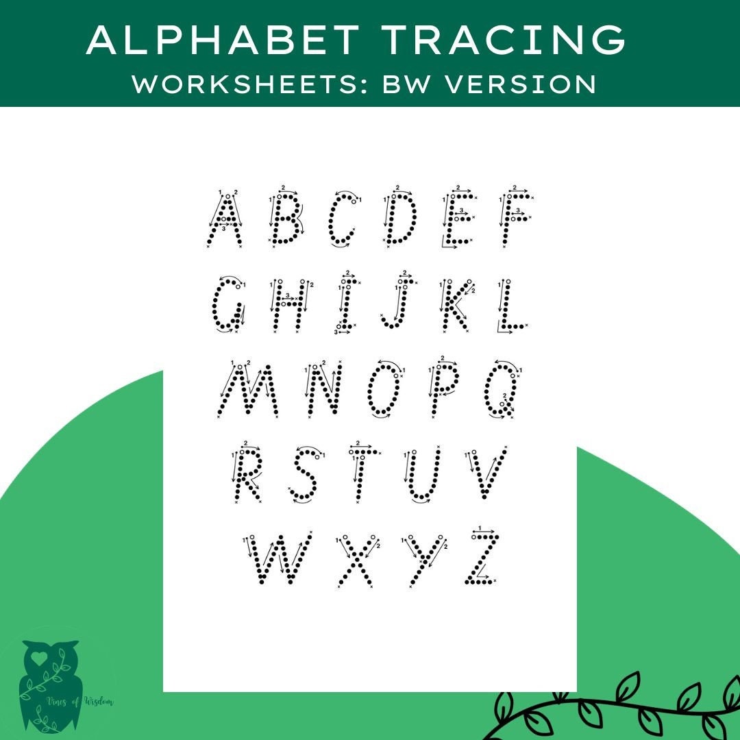 Alphabet Tracing Worksheets, Black and White, Print and Go, Dry Erase ...