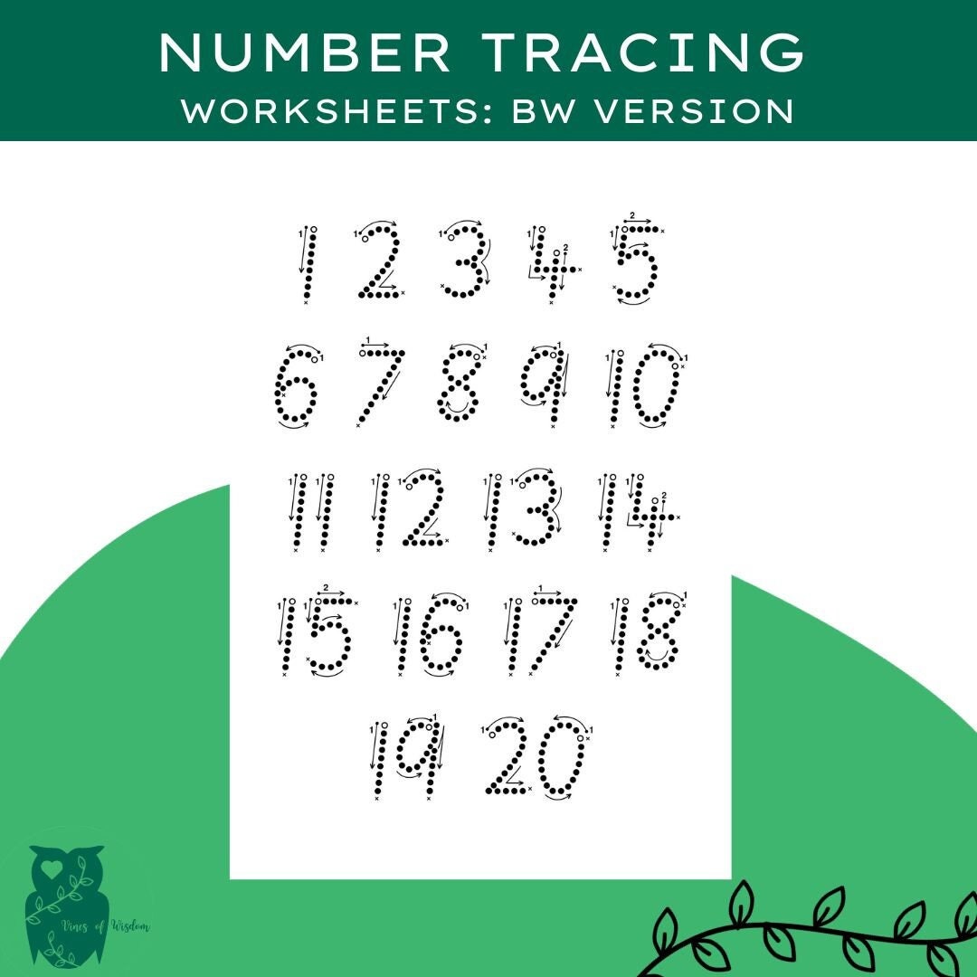 Number Tracing Worksheets Black and White, Worksheet, Print, Dry Erase ...