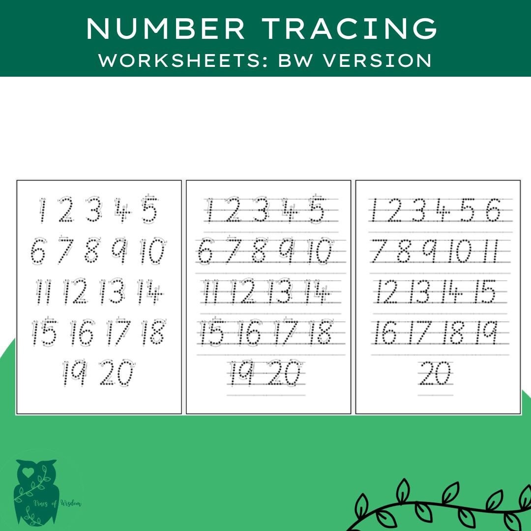 Number Tracing Worksheets Black and White, Worksheet, Print, Dry Erase ...
