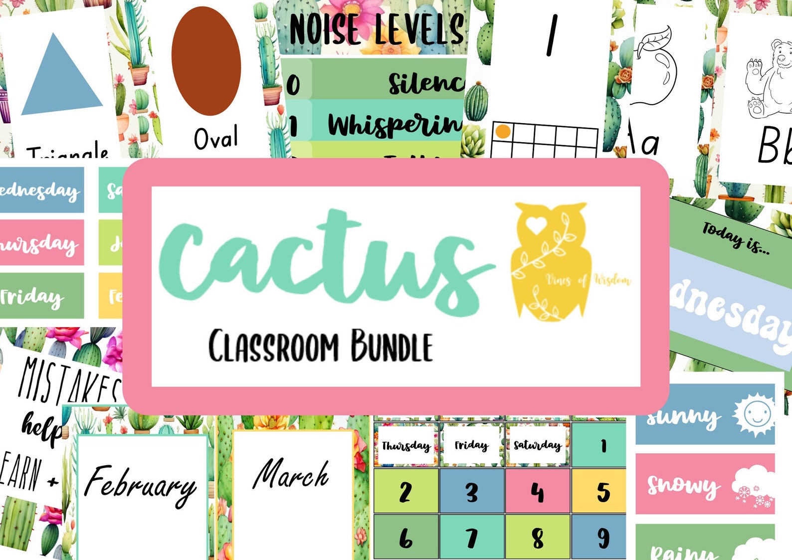 Cactus Classroom Decor, Plants, Blue, Pink, Green, Decoration, Class ...