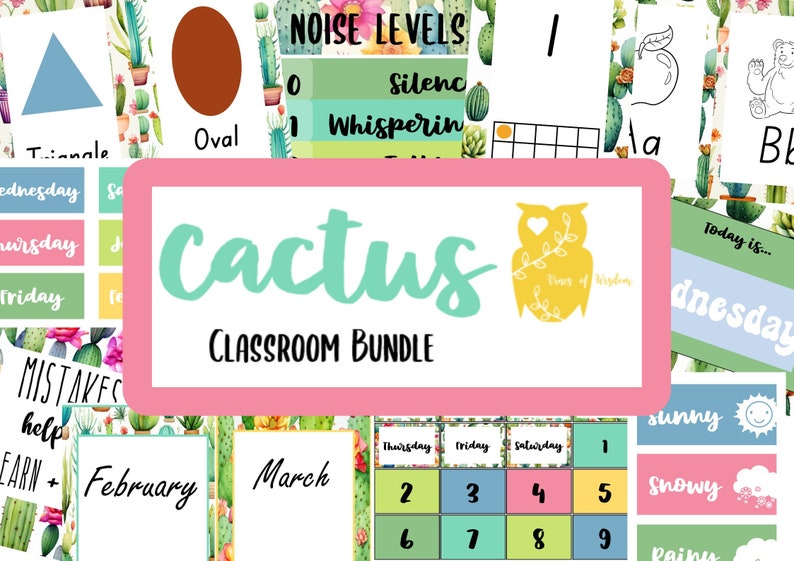 Cactus Classroom Decor, Plants, Blue, Pink, Green, Decoration, Class ...