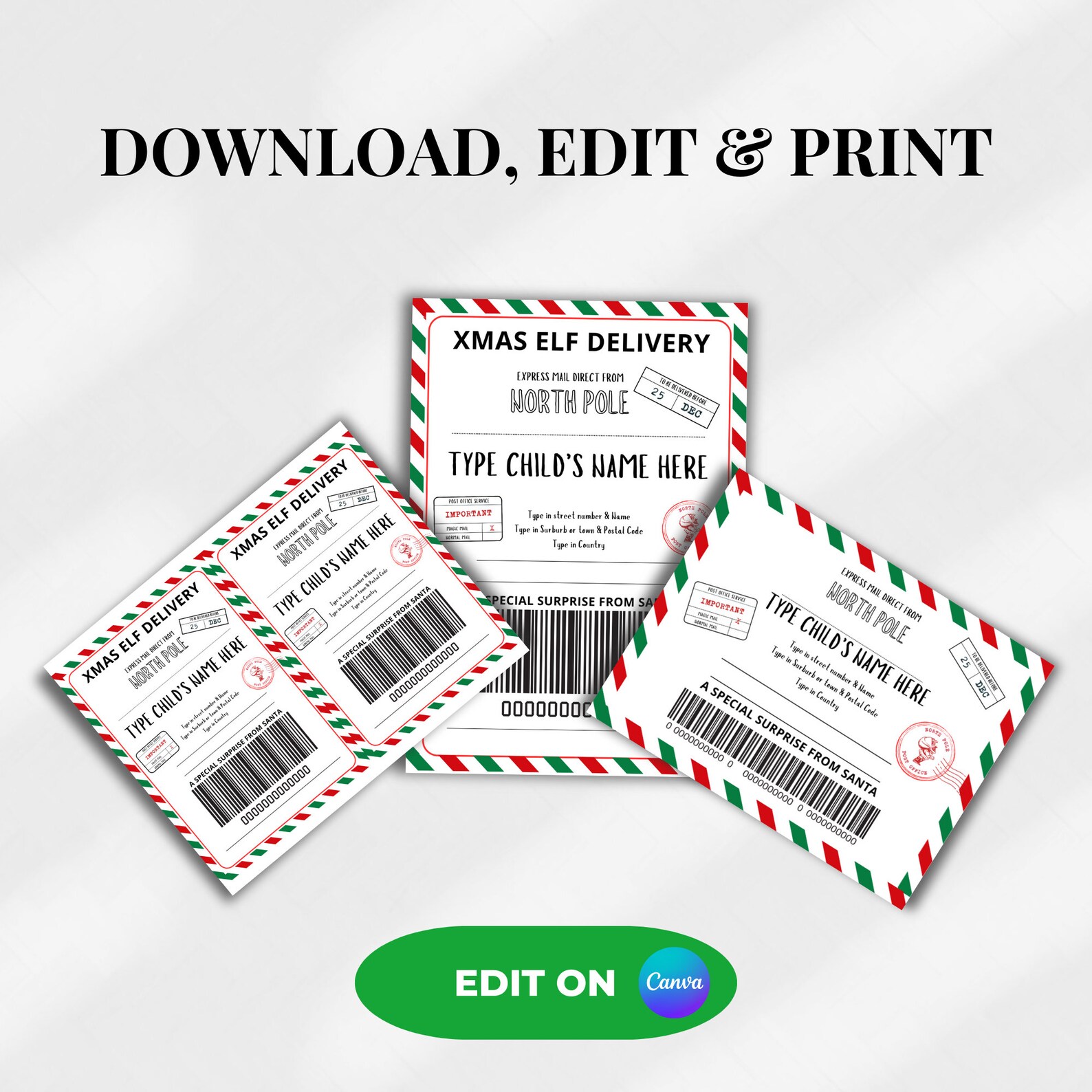 Christmas Shipping Label editable Santa Elf Shipping Label North Pole ...