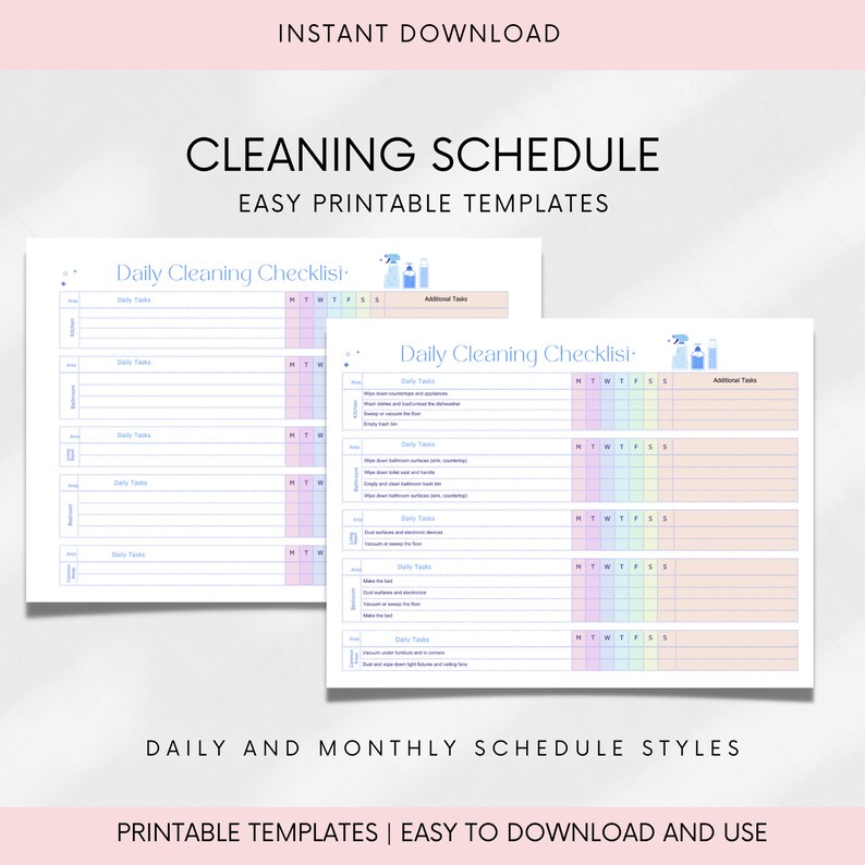 Cleaning Schedule Printable Editable, Simple Cleaning Schedule ...