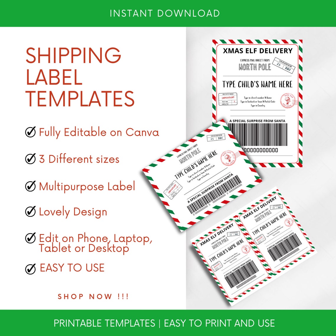 Christmas Shipping Label editable Santa Elf Shipping Label North Pole ...