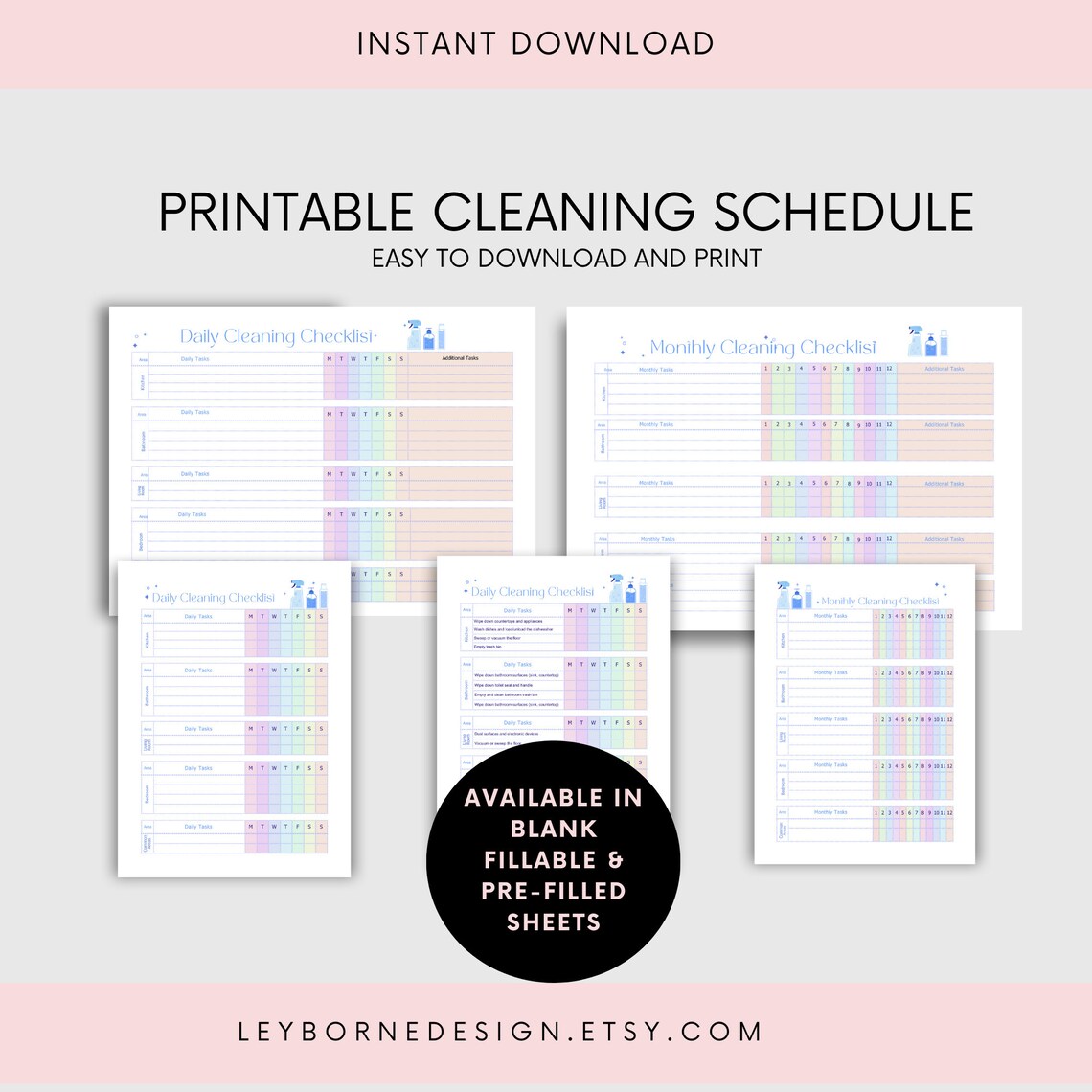 Cleaning Schedule Printable Editable, Simple Cleaning Schedule ...