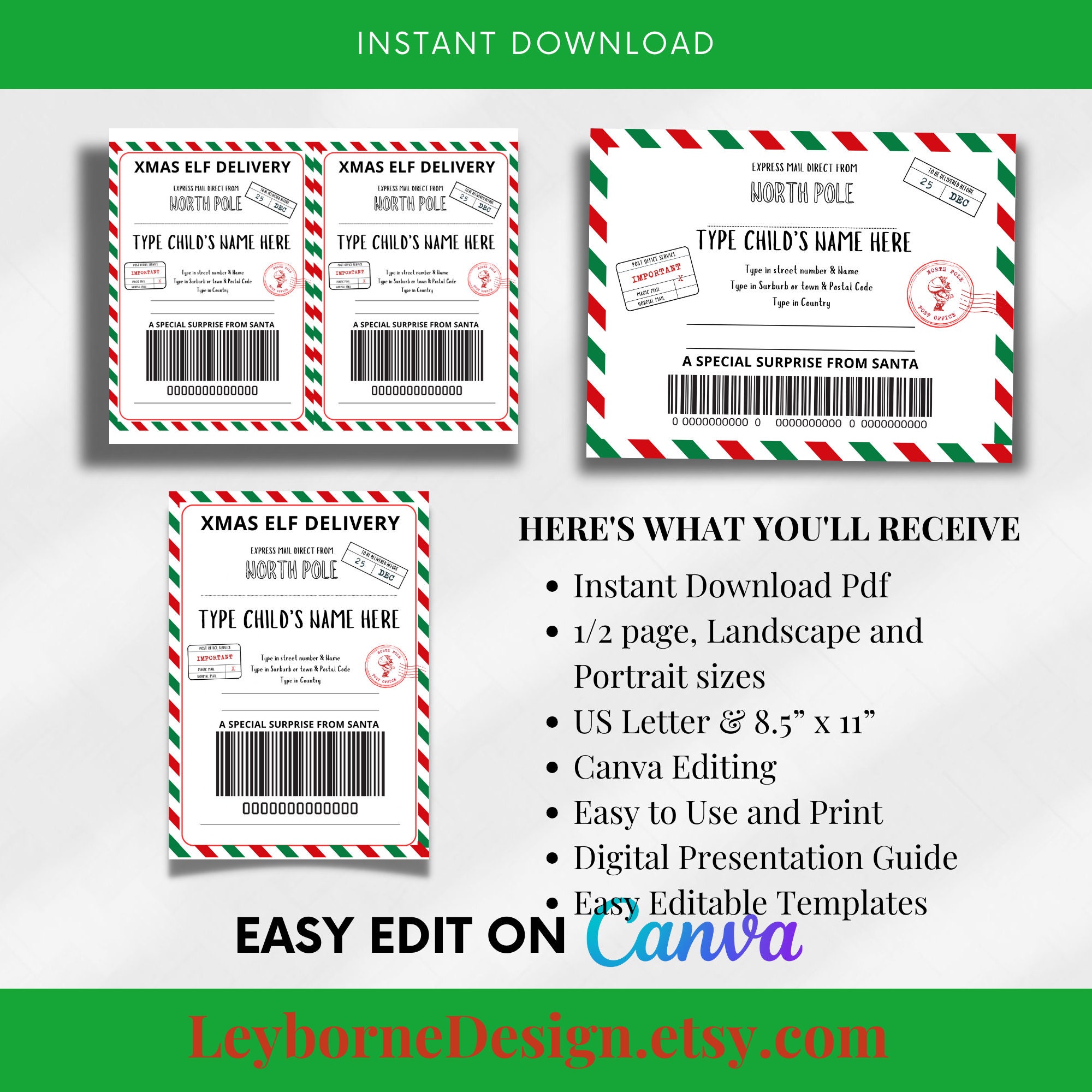 Christmas Shipping Label editable Santa Elf Shipping Label North Pole ...