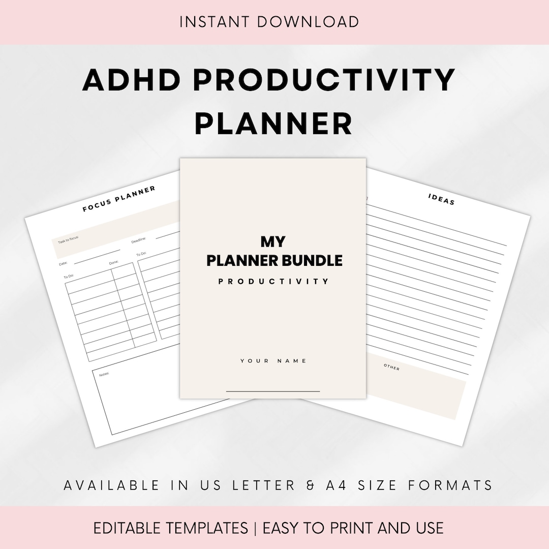 ADHD Productivity Planner Printable Planner Editable Planner Minimalist ...
