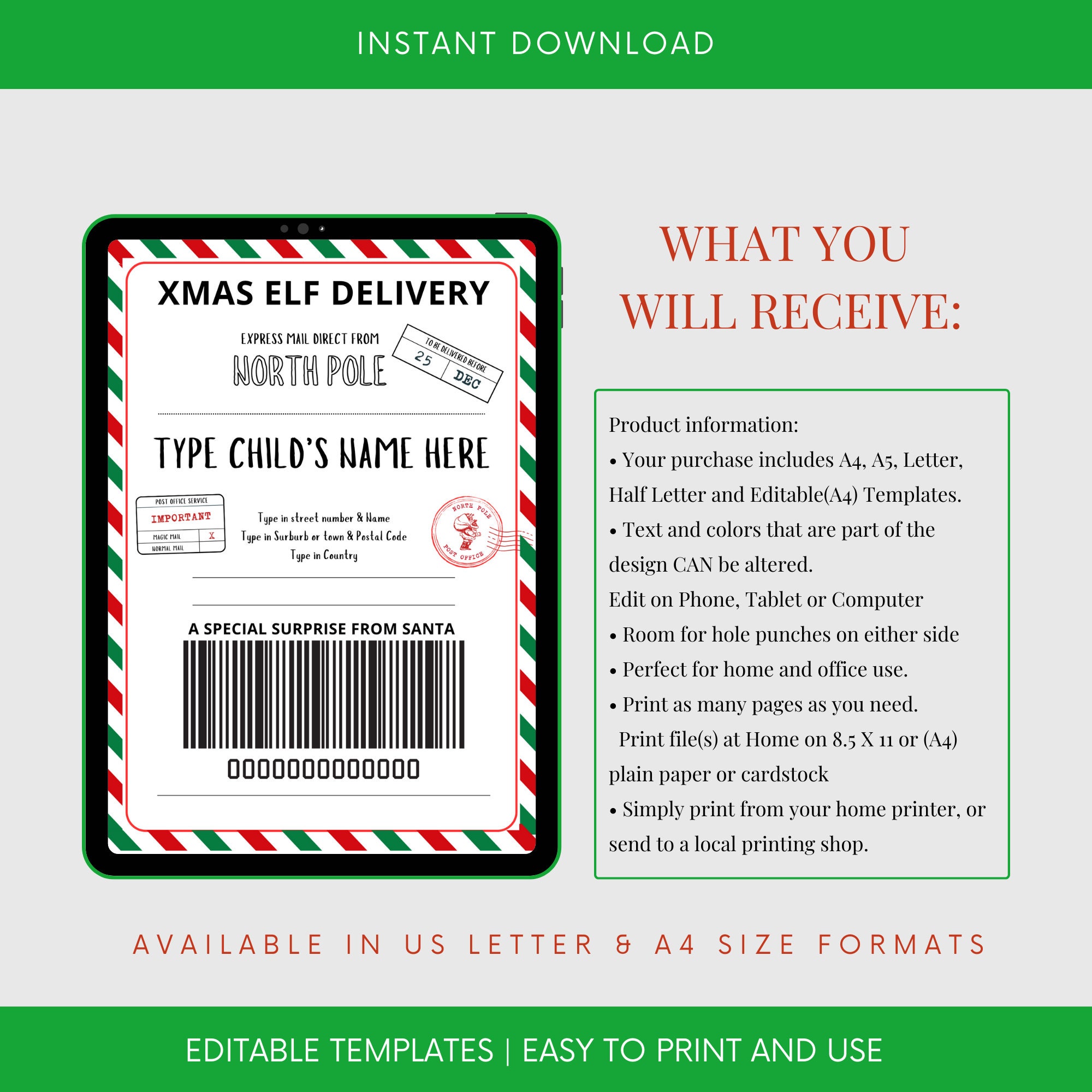 Christmas Shipping Label editable Santa Elf Shipping Label North Pole ...