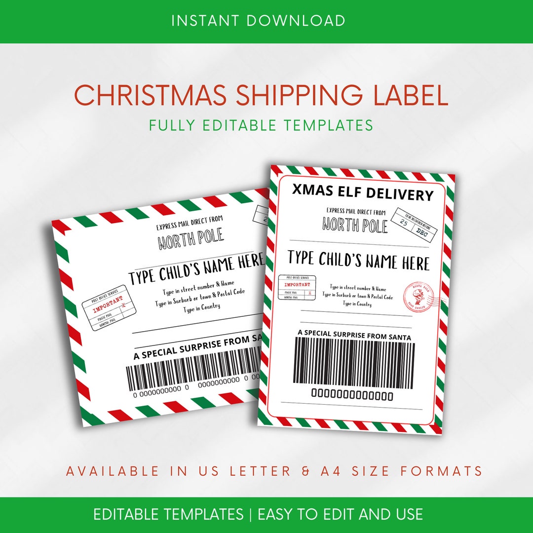 Christmas Shipping Label editable Santa Elf Shipping Label North Pole ...
