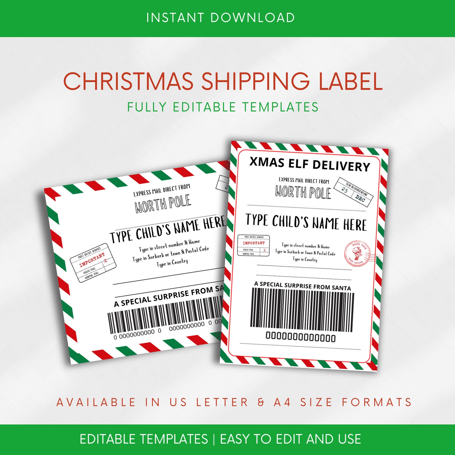 Christmas Shipping Label editable Santa Elf Shipping Label North Pole ...