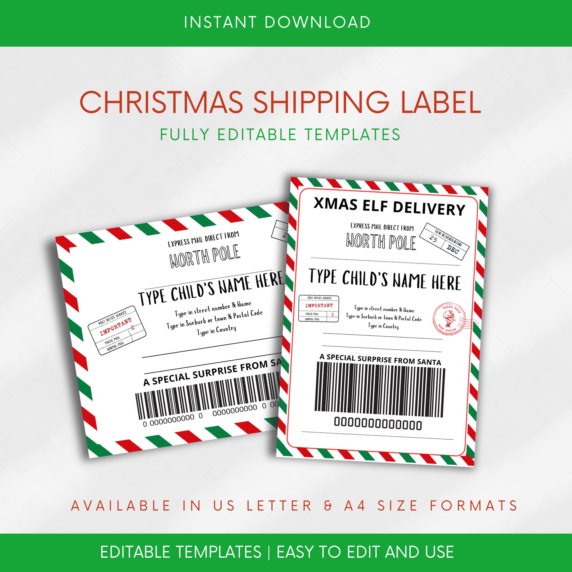 Christmas Shipping Label editable Santa Elf Shipping Label North Pole ...