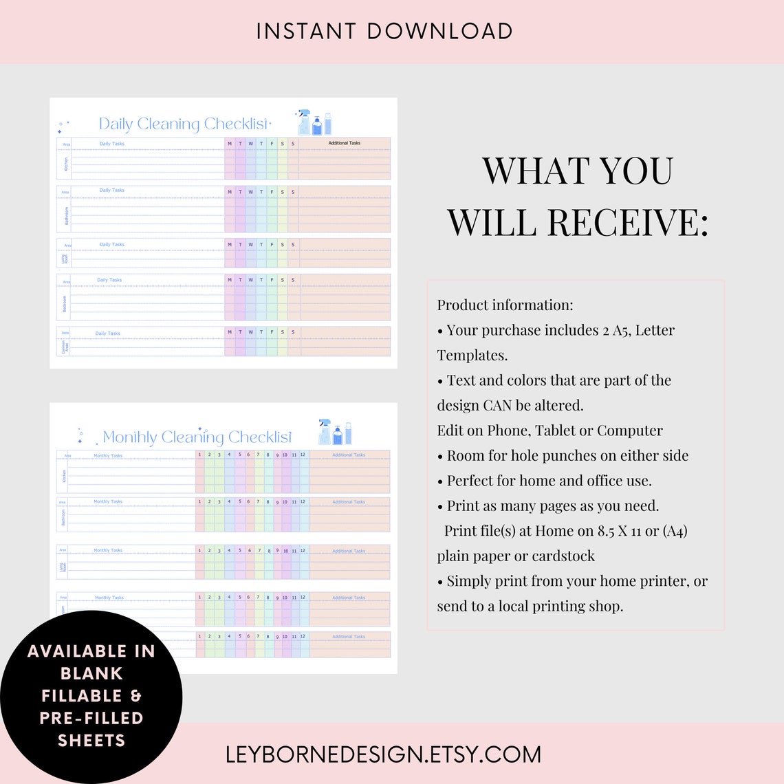 Cleaning Schedule Printable Editable, Simple Cleaning Schedule ...