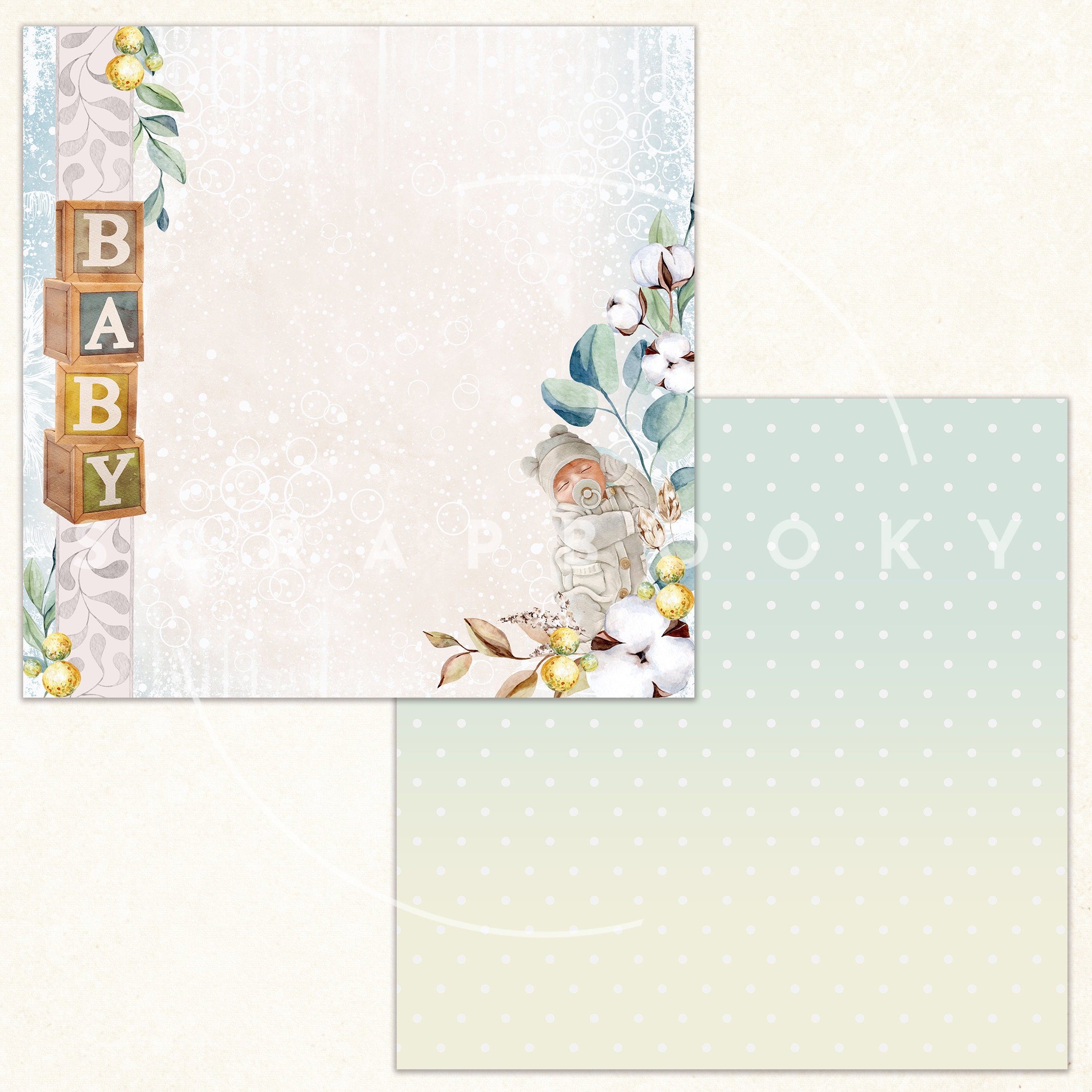 Set of Gentle Colours Neutral Gender Digital Paper, Baby Scrapbook ...