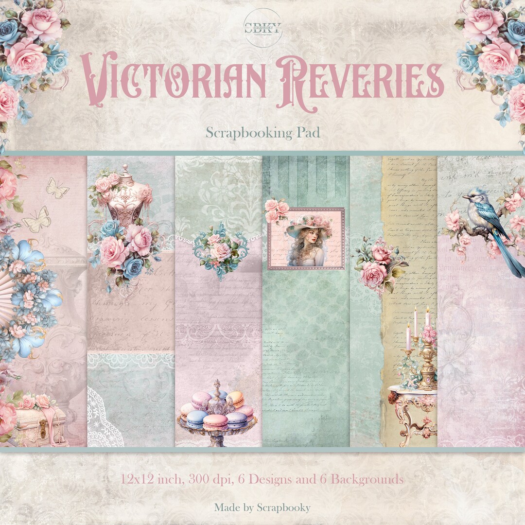 Victorian Reveries Printable Scrapbook Pack 12x12 Digital Paper Antique ...