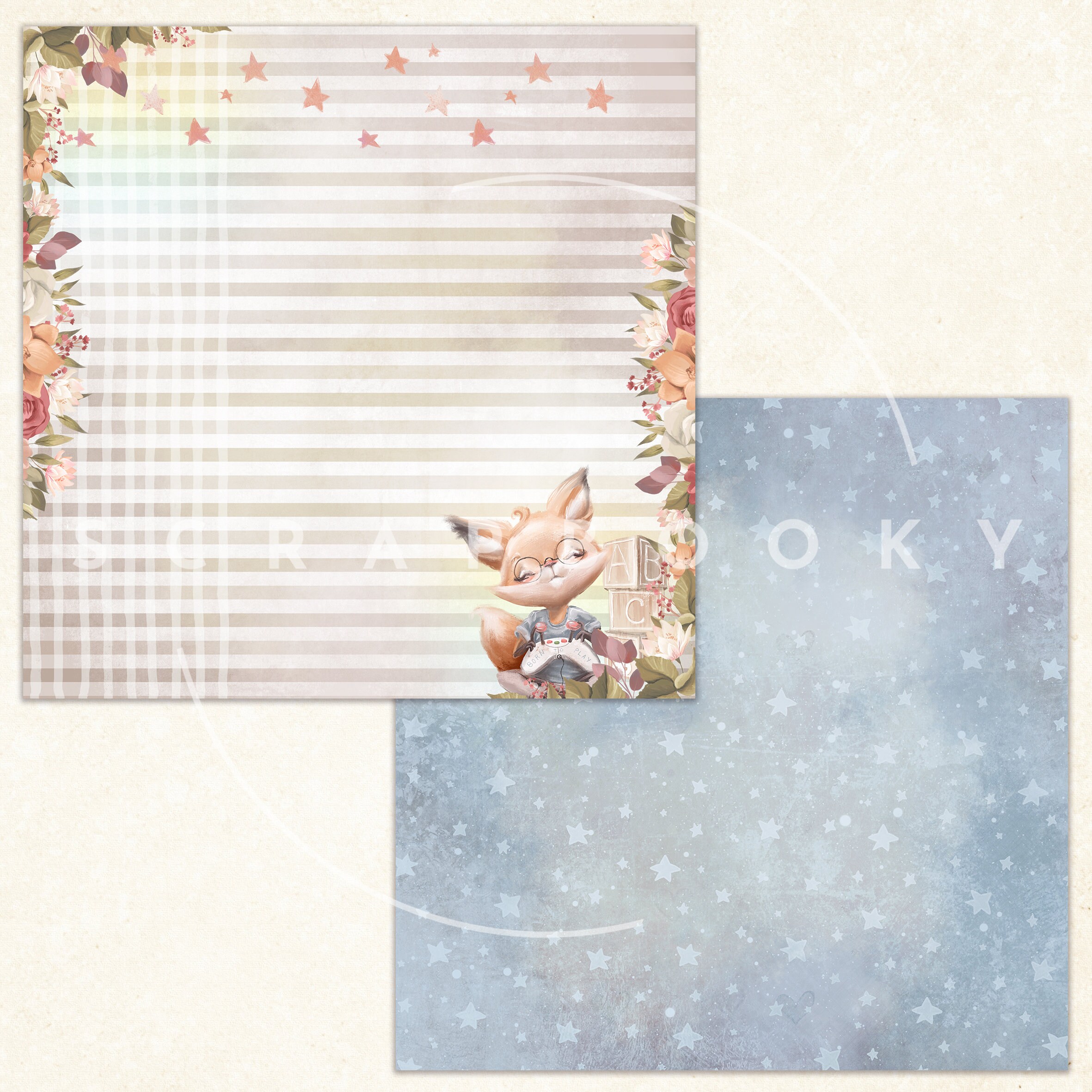 Set of Cute Baby Boy Digital Paper Charming Animals Digital - Etsy