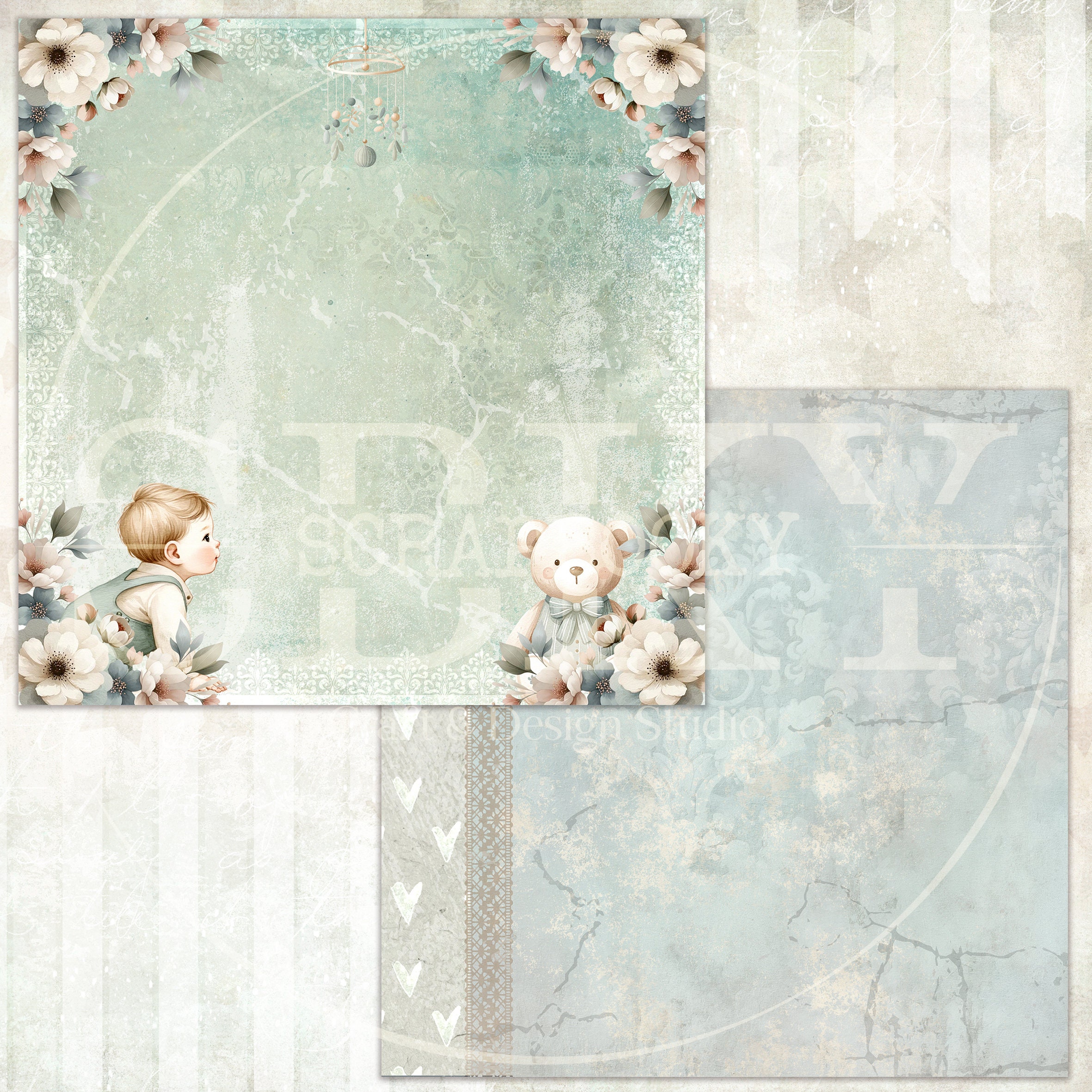 Vintage Baby Boy Blossoms: Digital Paper Pack for Crafting Nostalgic ...