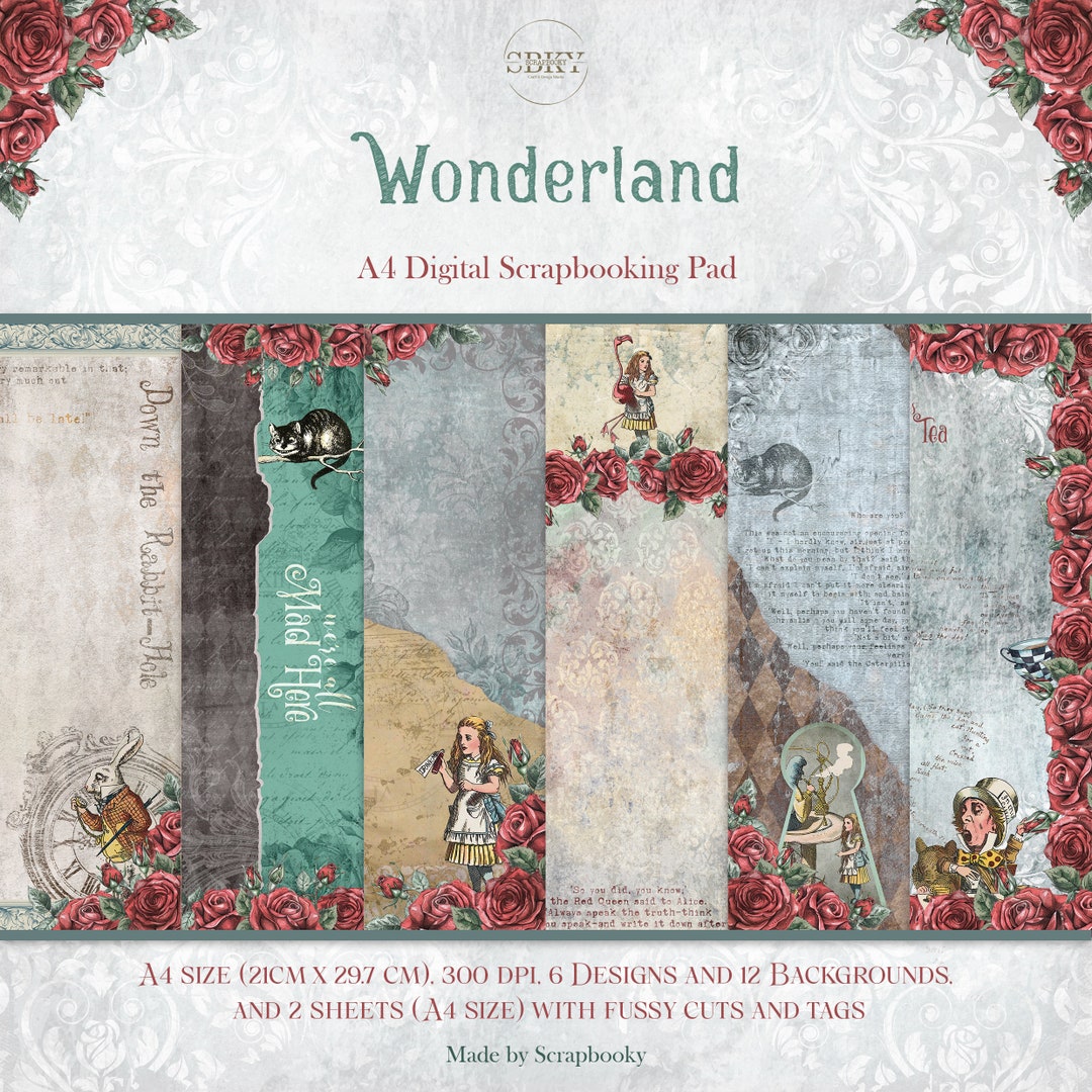 A4 Wonderland Digital Paper | Alice in Wonderland A4 Printable Paper ...