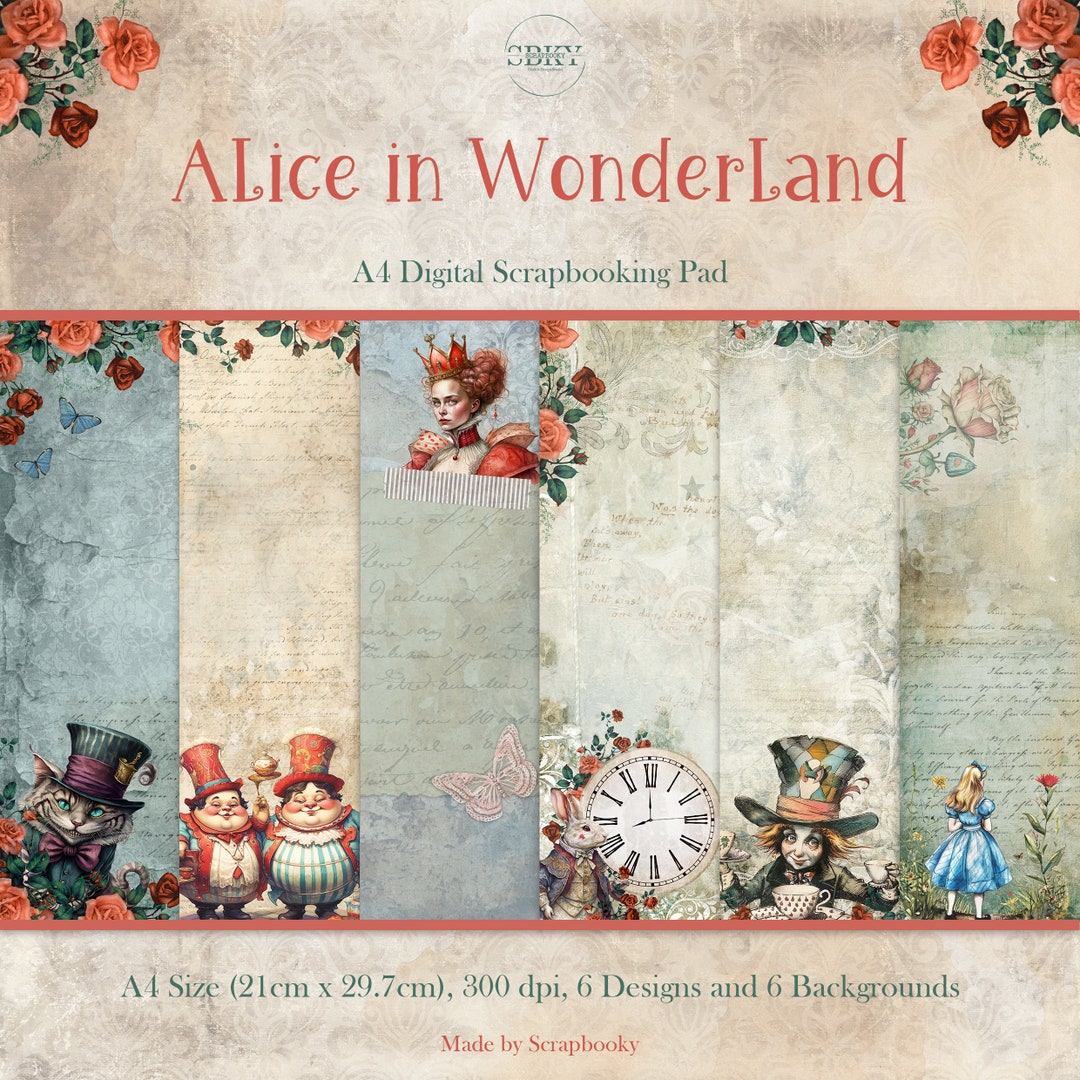 А4 Wonderland Digital Paper | Alice in Wonderland Printable Paper ...