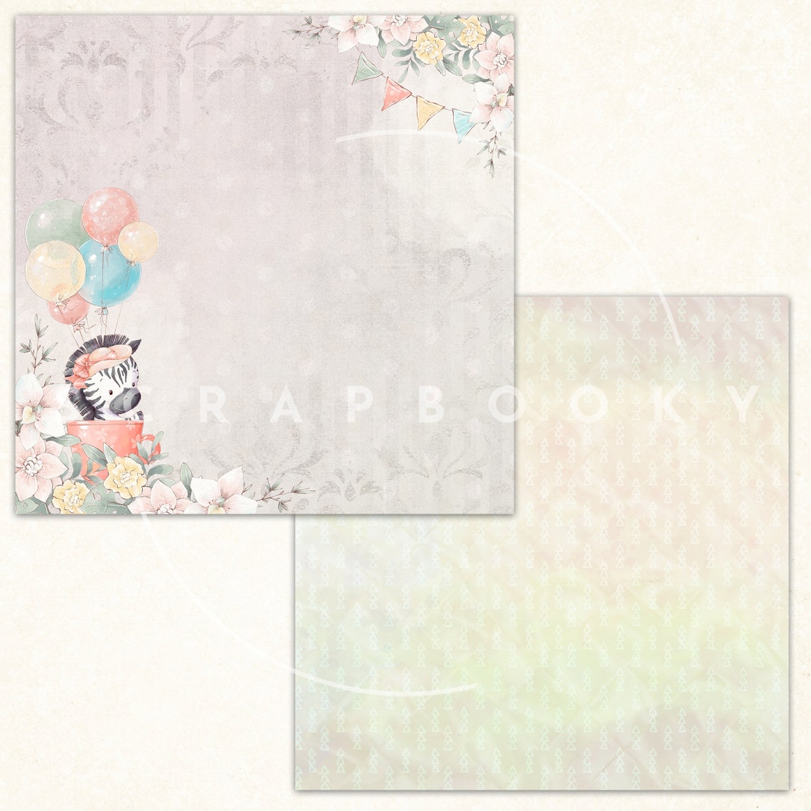 Printable Digital Paper Pads for Baby Girls, Adorable Zoo Theme ...