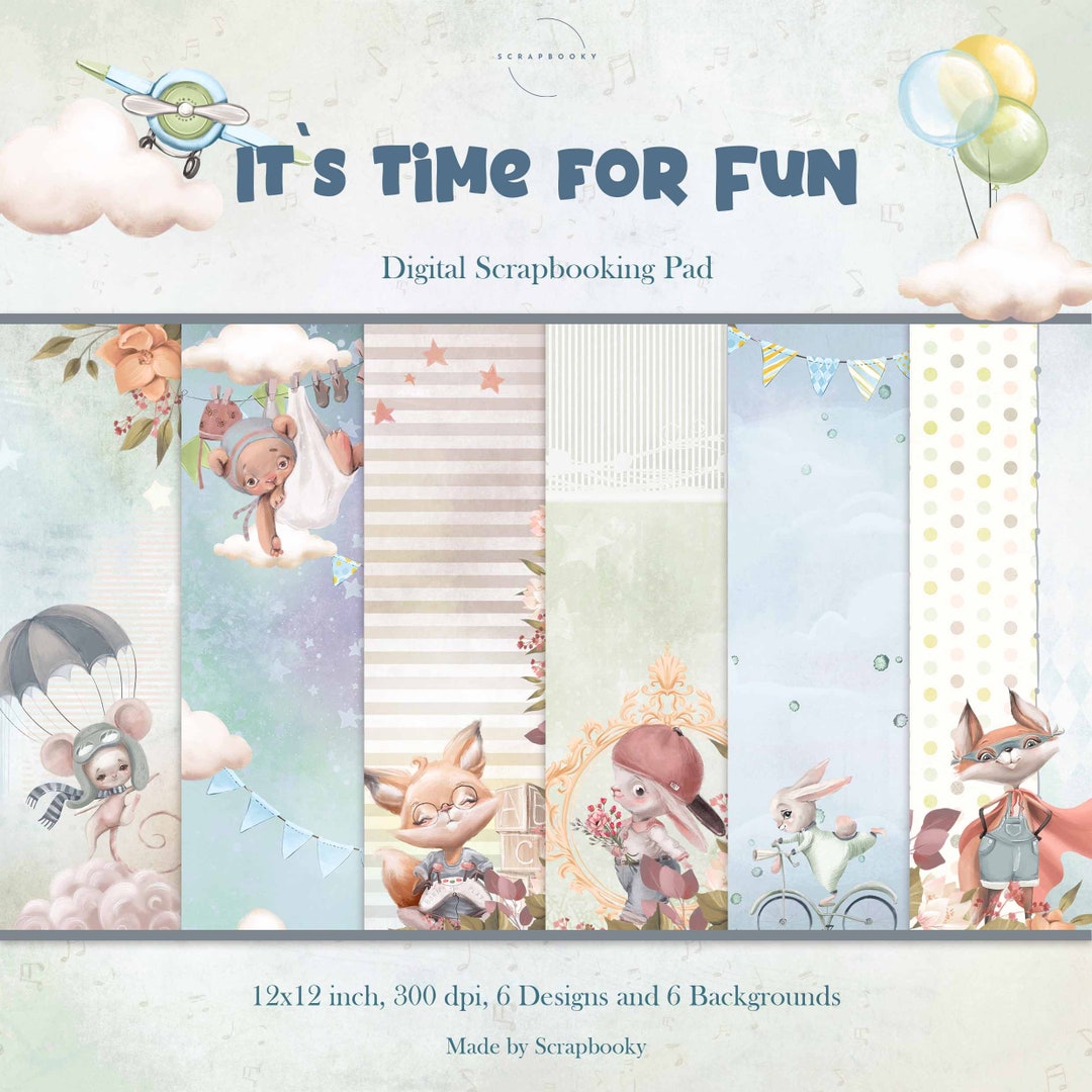 Set of Cute Baby Boy Digital Paper, Charming Animals Digital Paper Set ...