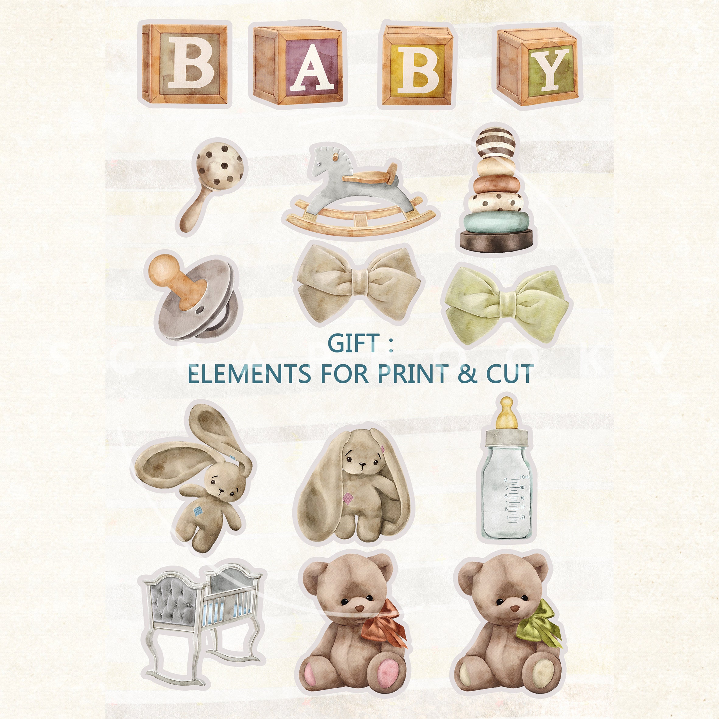 Set of Gentle Colours Neutral Gender Digital Paper, Baby Scrapbook ...