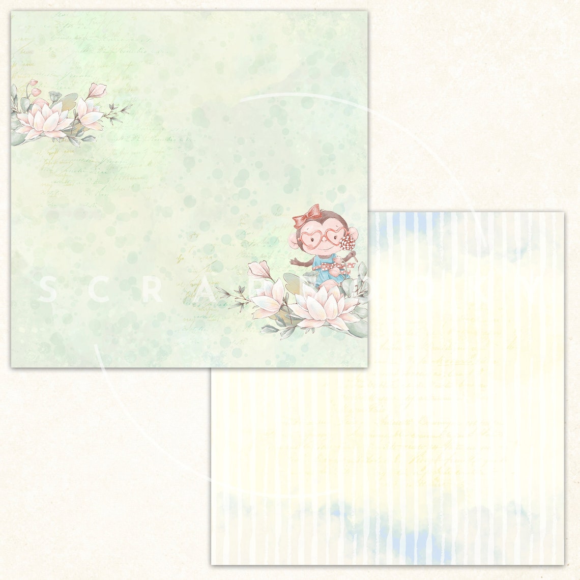 Printable Digital Paper Pads for Baby Girls, Adorable Zoo Theme ...