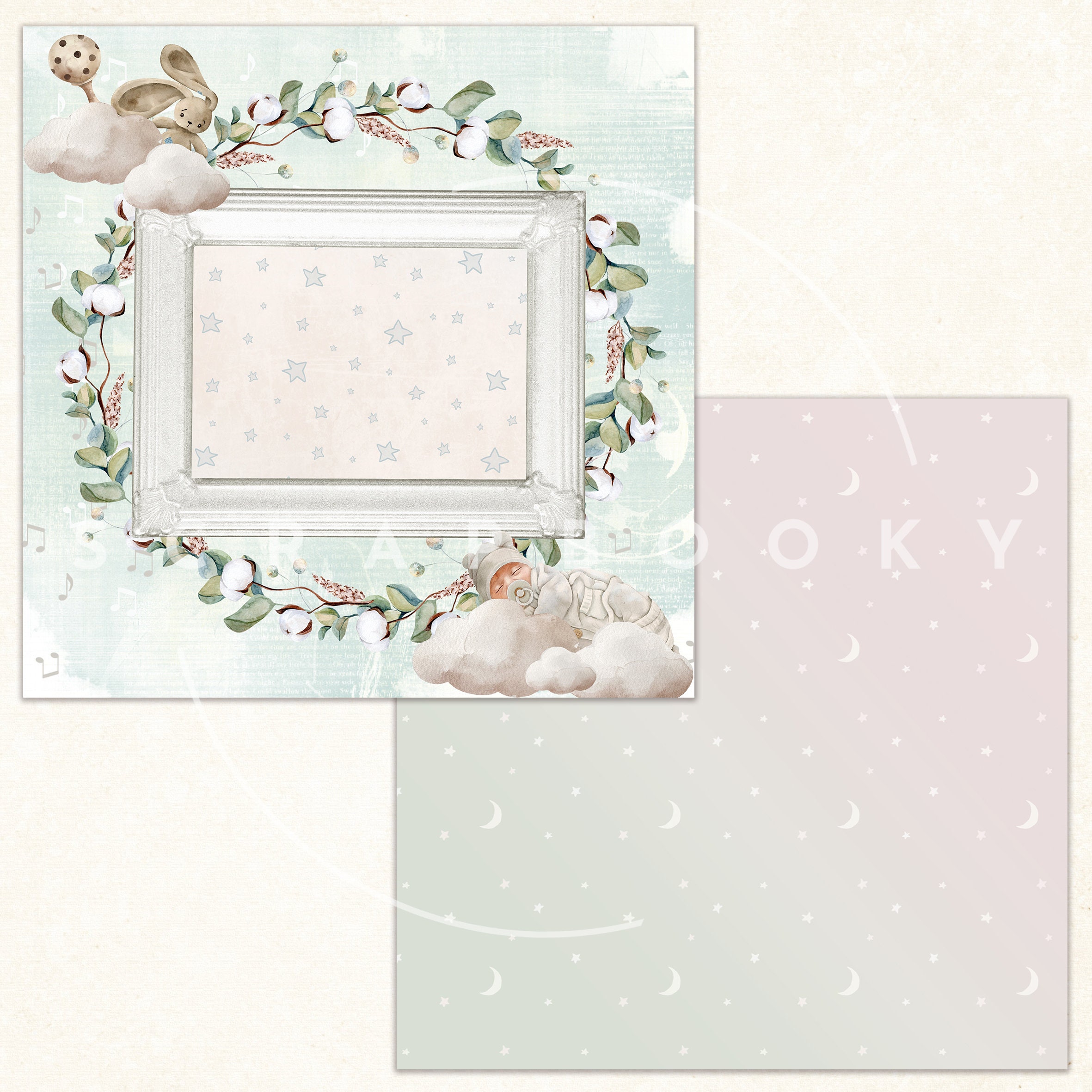 Set of Gentle Colours Neutral Gender Digital Paper, Baby Scrapbook ...