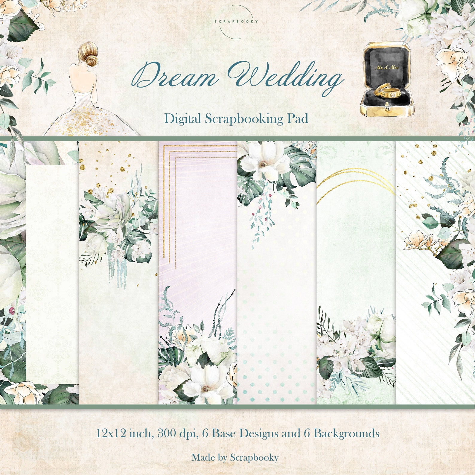 Wedding Digital Design, Bride and Groom Printable Paper, Craft Wedding ...