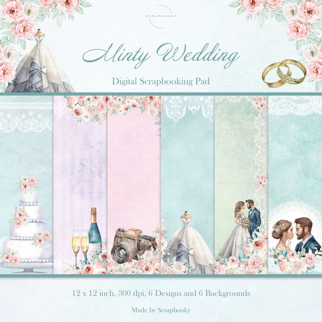 Minty Wedding Digital Design, Bride and Groom Printable Paper, Craft ...