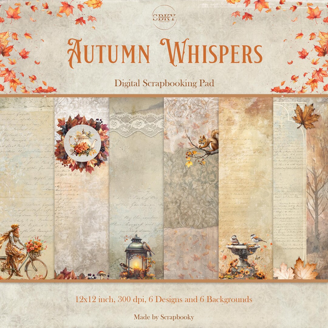 Autumn Printable Scrapbook Pack | 12x12 Digital Paper | Fall Design ...