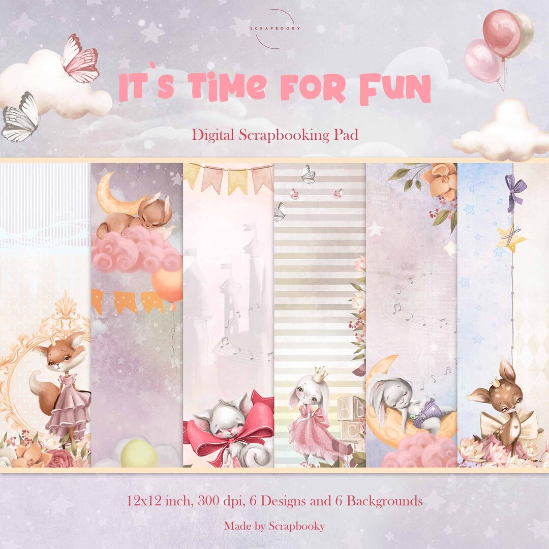 Set of Cute Baby Girl Digital Paper, Charming Animals Digital Paper Set ...