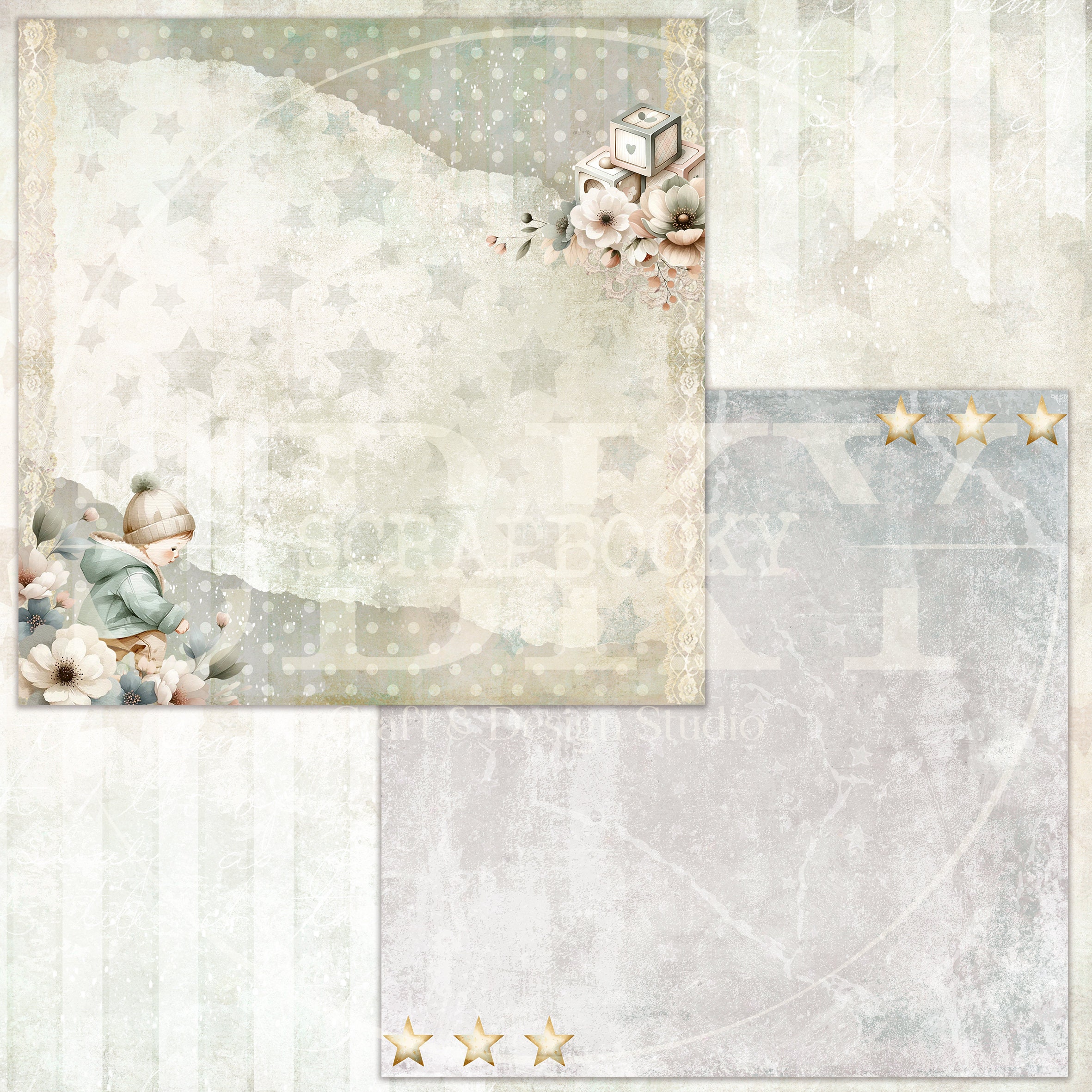 Vintage Baby Boy Blossoms: Digital Paper Pack for Crafting Nostalgic ...