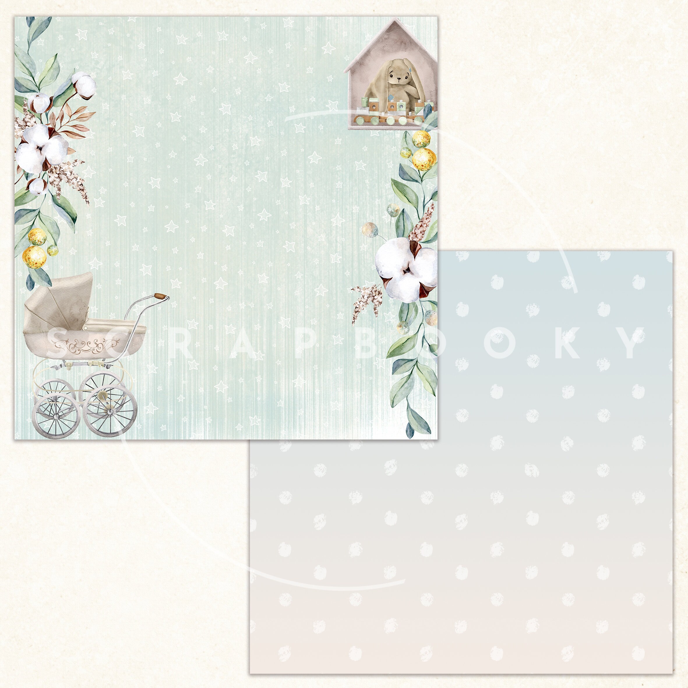 Set of Gentle Colours Neutral Gender Digital Paper, Baby Scrapbook ...