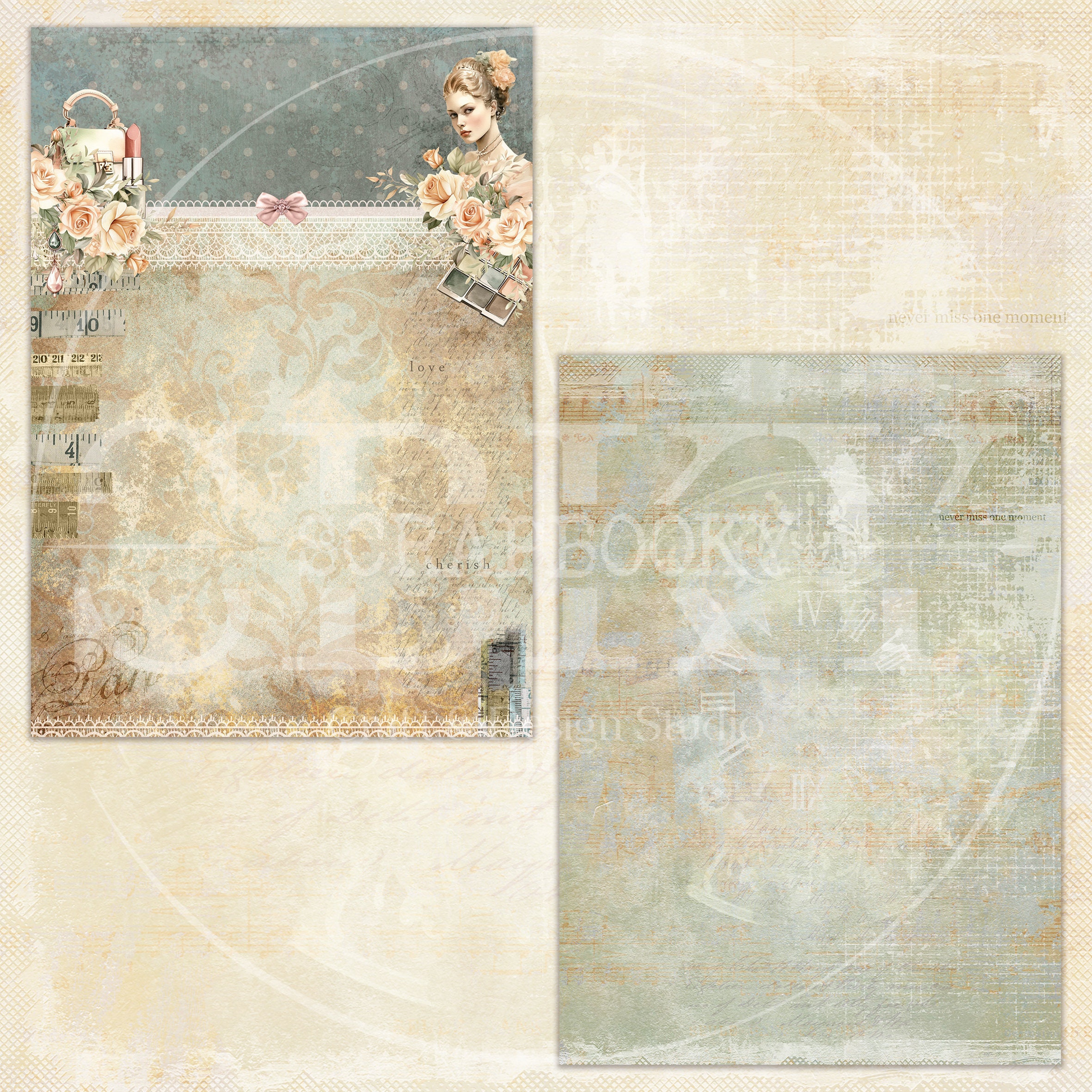 Vintage Elegance A4 Printable Scrapbook Pack, Sage and Blush Digital ...