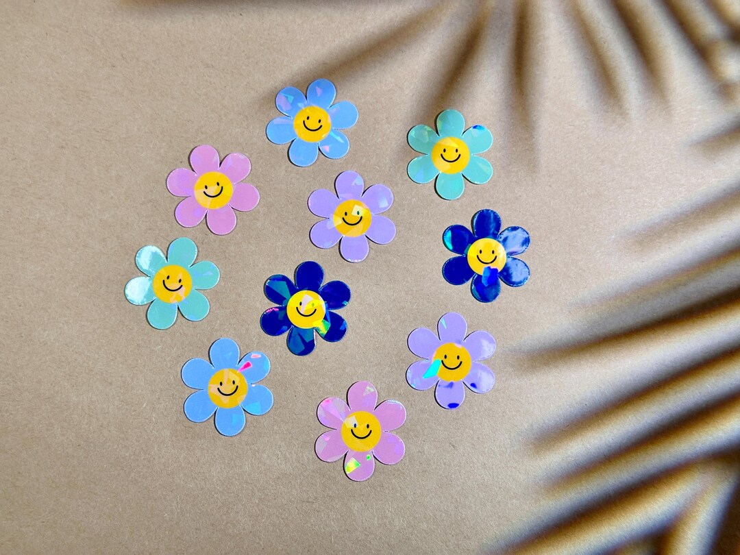 Smiley Flower Sticker - Smiley Stickers, Flower Stickers, Holographic ...