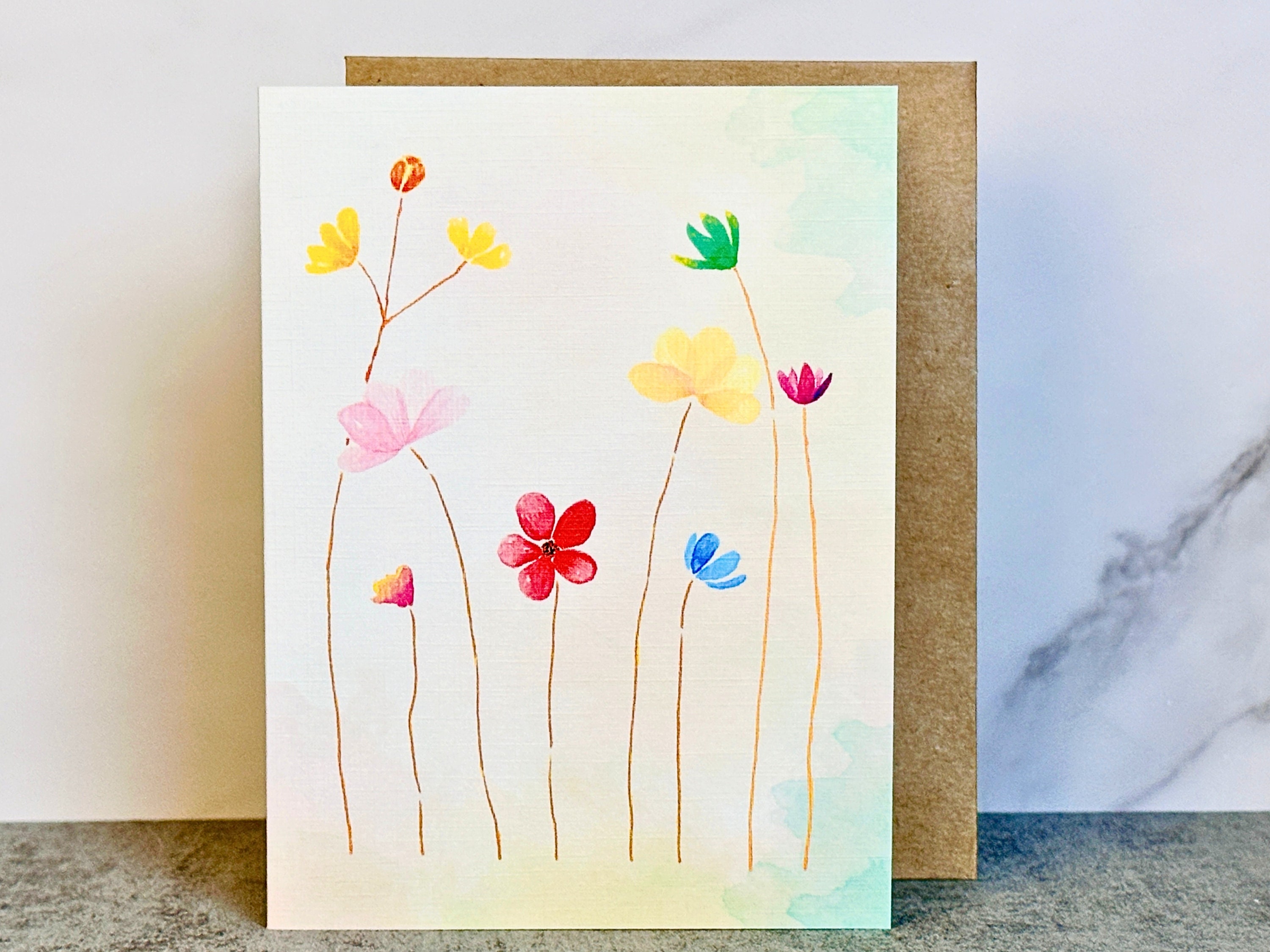 Flower Watercolor Card Watercolor Cards Vibrant Flower - Etsy