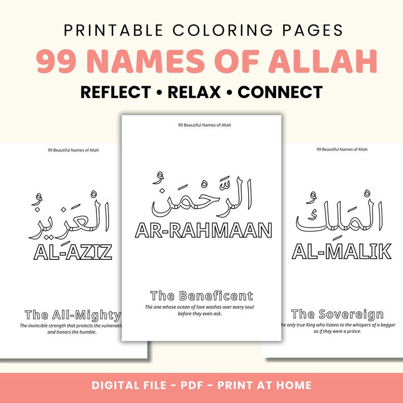 99 Names of Allah Coloring Pages | Islamic Mindfulness Reflection (PDF ...