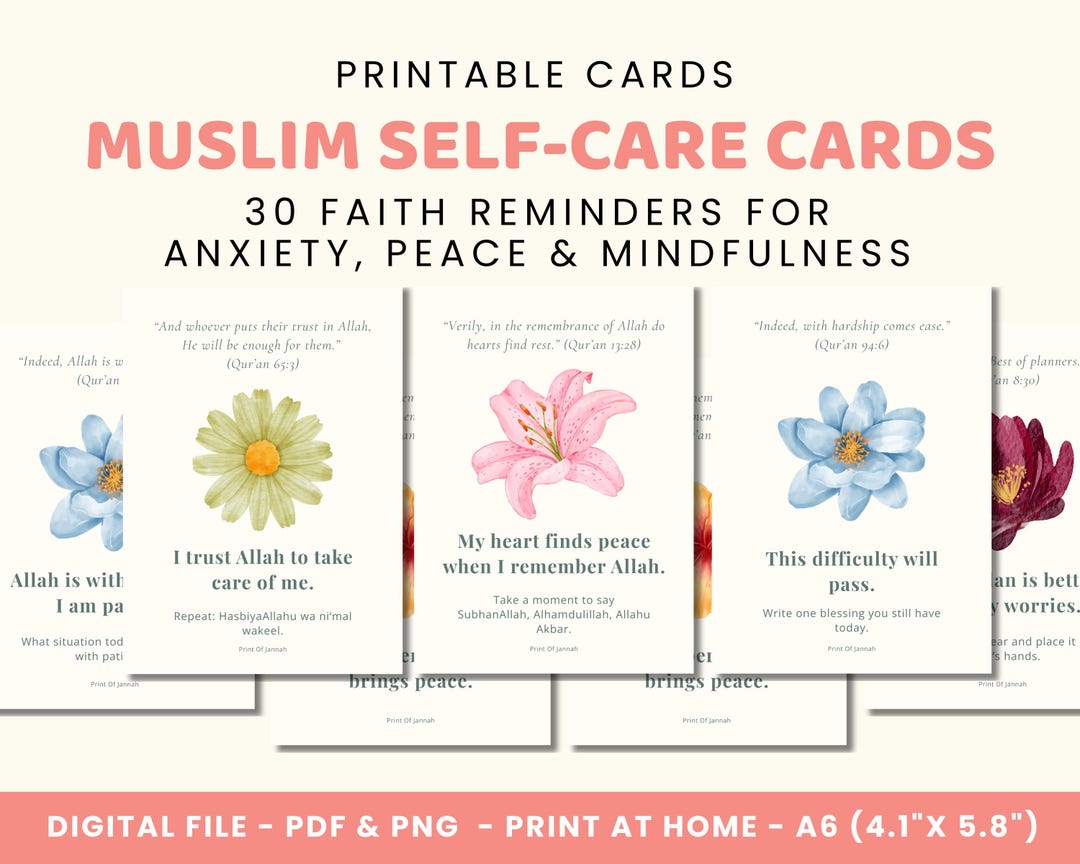 Muslim Self-care Cards | Islamic Affirmations for Anxiety, Peace ...