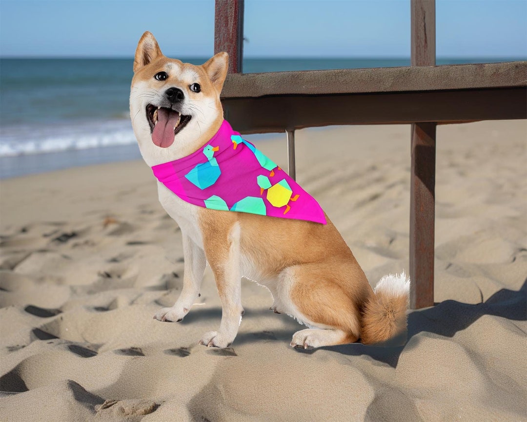 Bright Pink Dog Bandana, Neon Pop Art Duck Design Dog Bandana, Funky ...