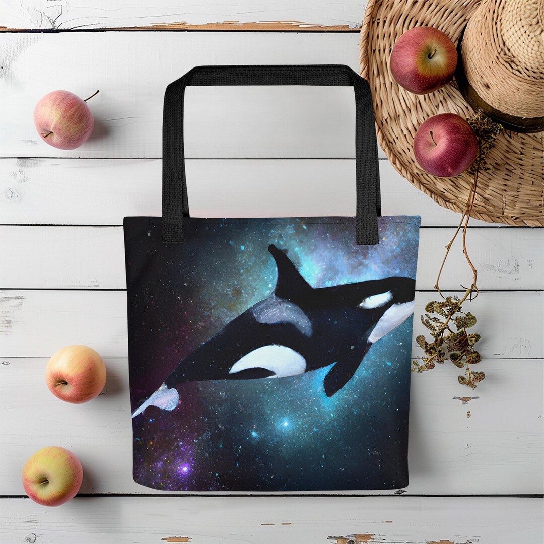 Space Themed Orca Tote Bag, Galaxy Print Killer Whale Tote Bag, Book ...