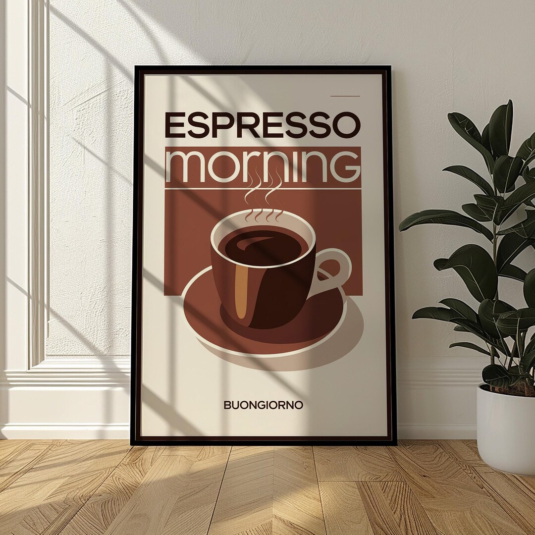 Espresso Morning Vintage Wall Art Italian Coffee Poster for Kitchen or ...