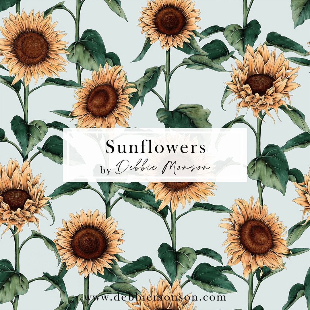 Vintage Sunflowers Blue Floral Repeat Pattern - Etsy