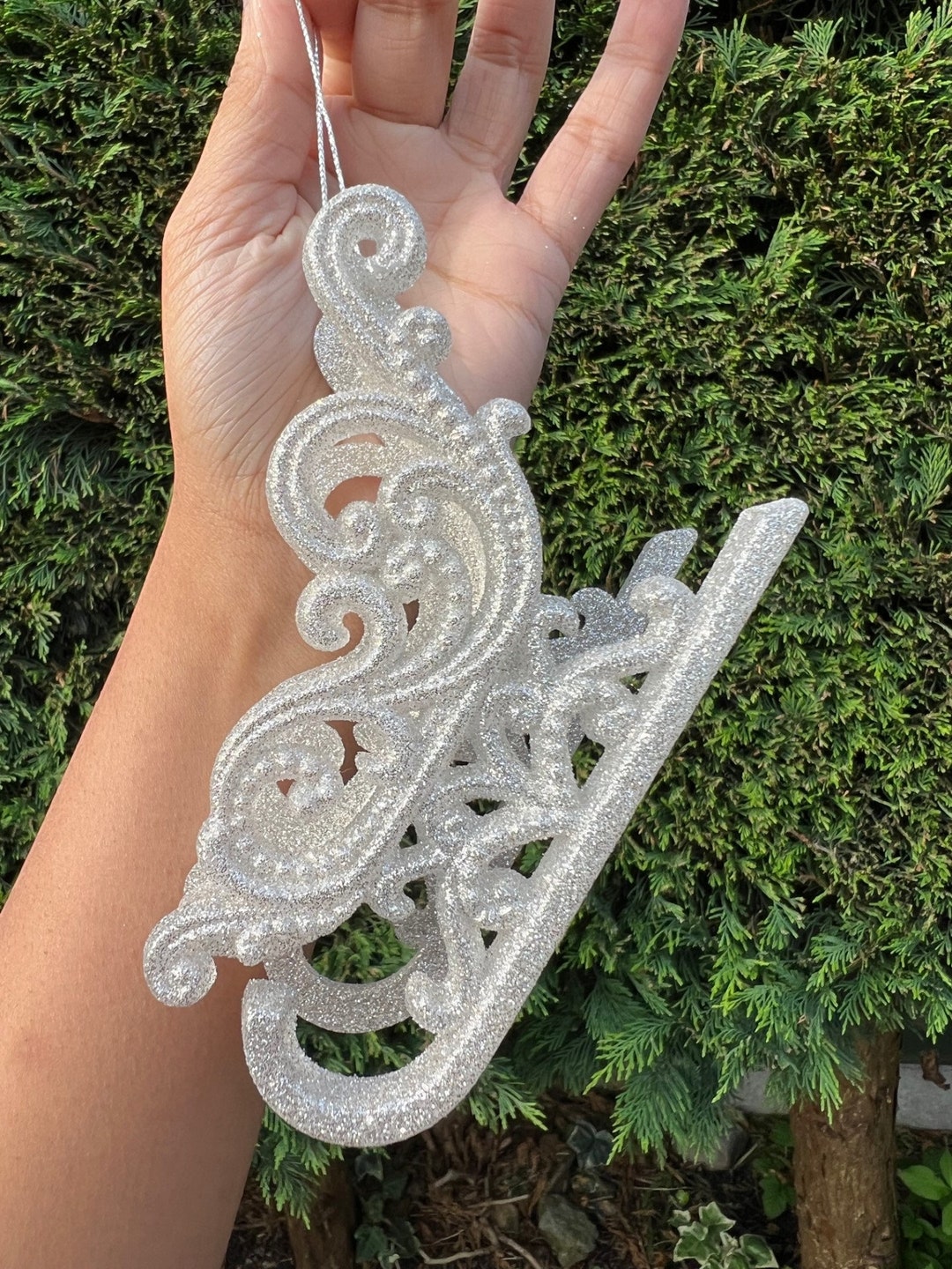 Glitter SILVER Sleigh Hanging Christmas Tree Decoration - Etsy