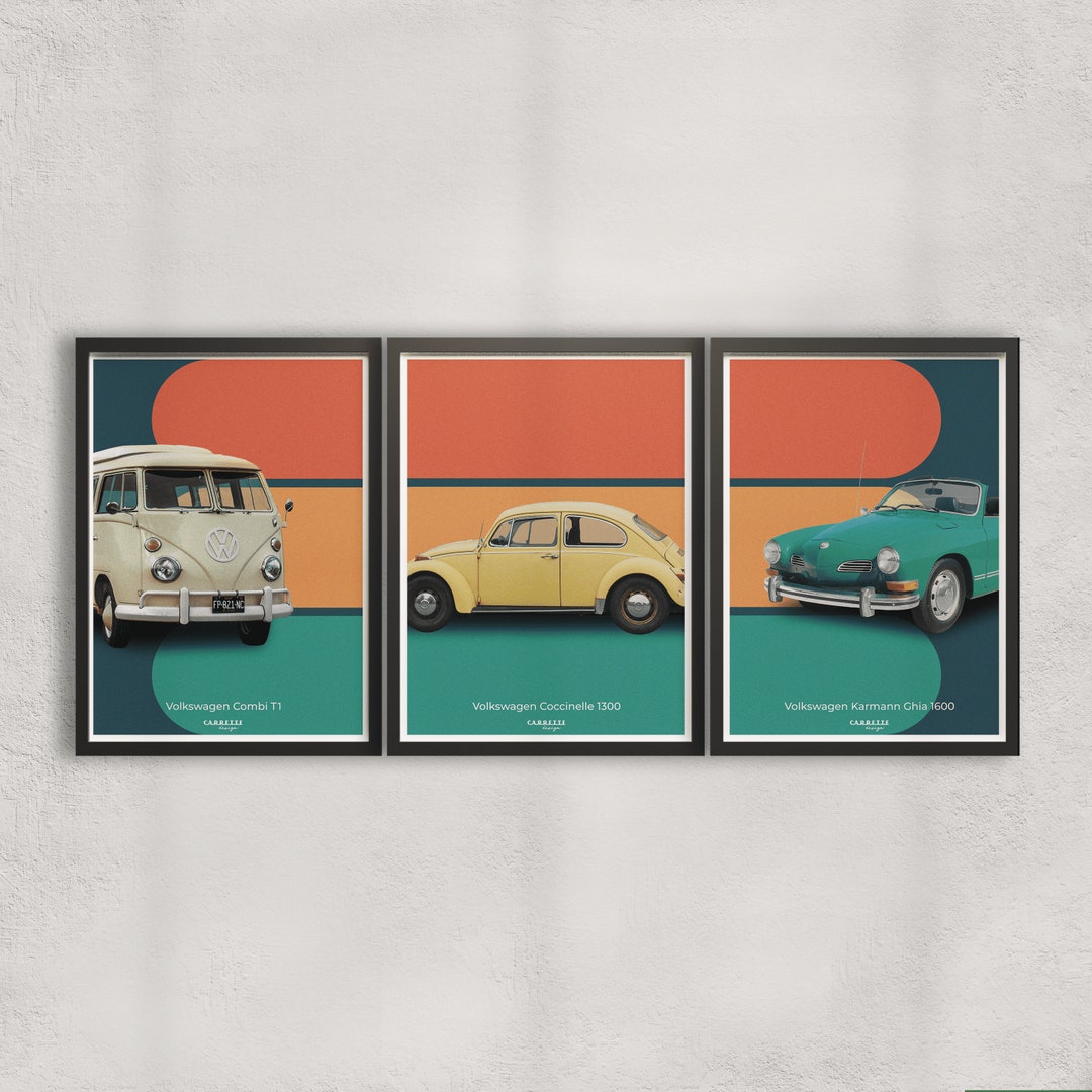 3 Posters of Beetle, Combi and Karmann Ghia Volkswagen Vintage Wall Decoration - Etsy